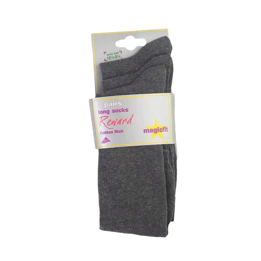 3pp Cotton Rich Long Socks - Grey | Coes